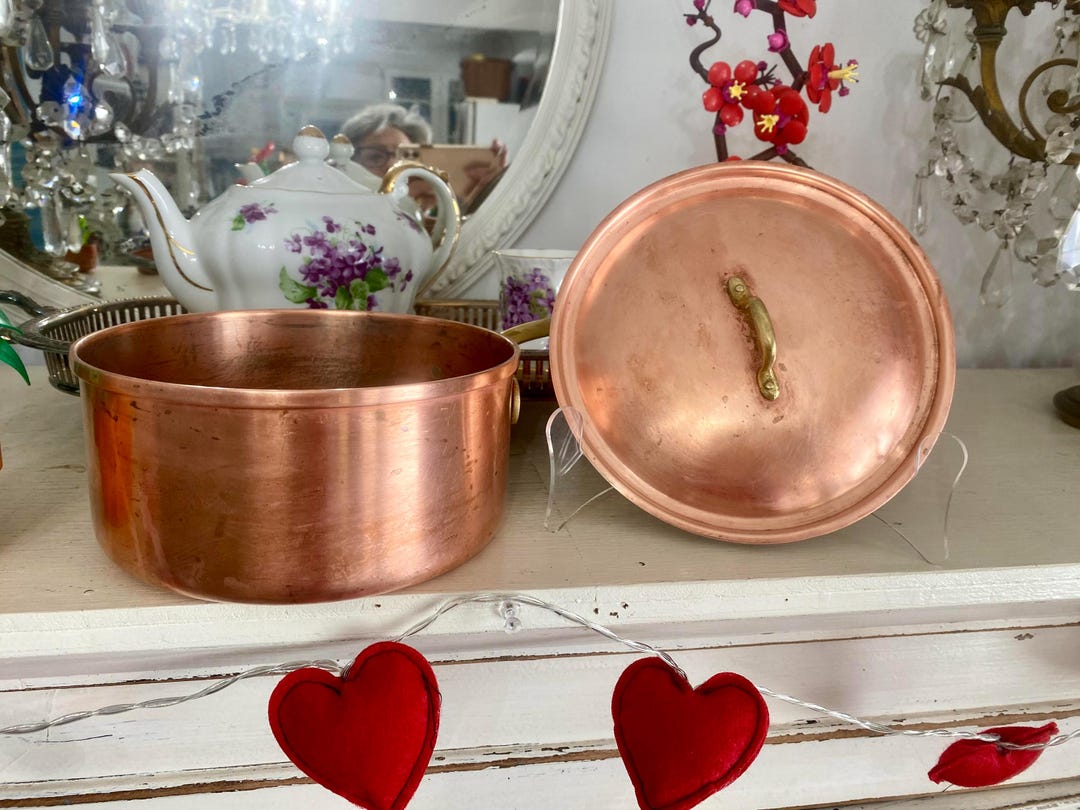 Copper Pan With Lid Made in Portugal Brass Handle Cookware Kitchen - Etsy