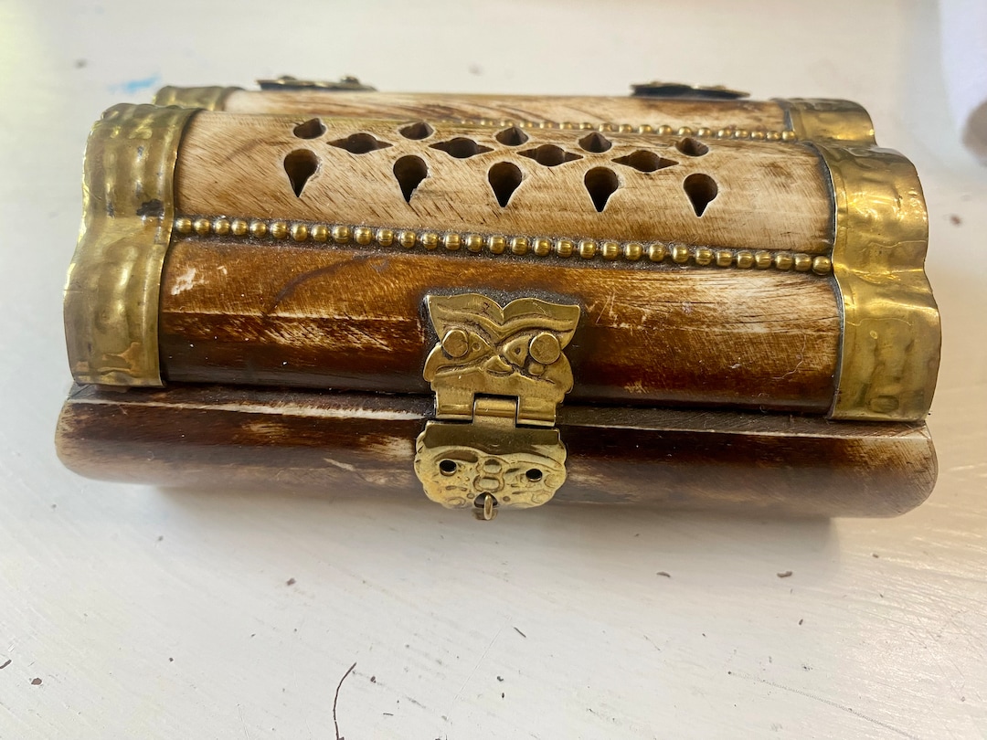 Brass Hinged Trim Bone Small Hinged Box Trinket Box Treasure Box ...