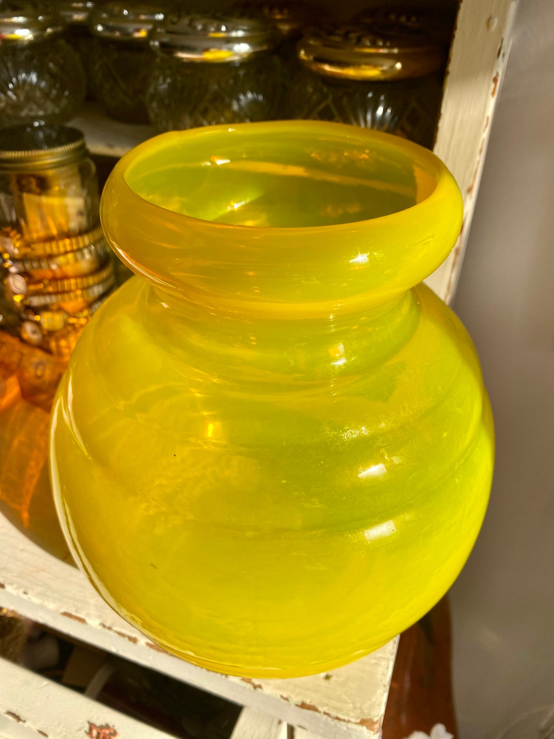 Yellow Vaseline Uranium Glass Round Vase - Etsy