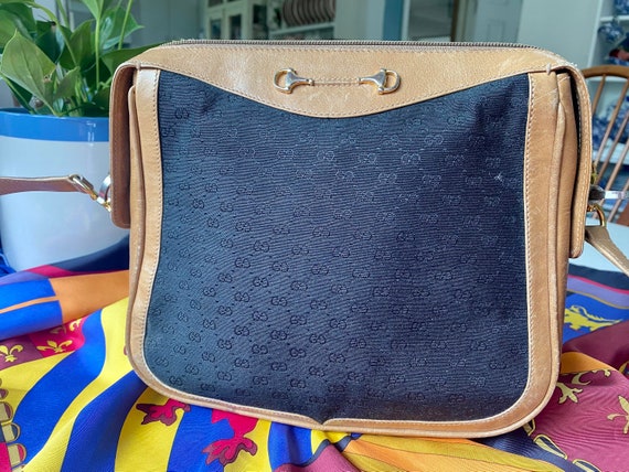 Vintage Gucci Horse Bit Canvas Leather Shoulder Bag A… - Gem