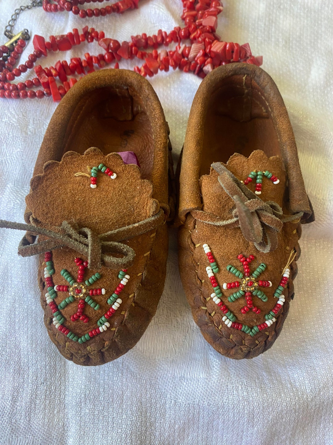 Vintage Childs Indian Moccasins Baby or Childs Brown Beaded Shoes ...