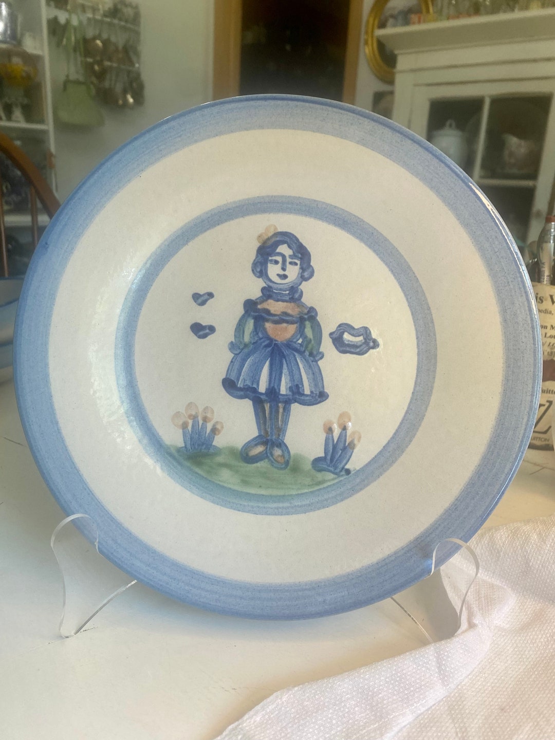 M A Hadley Farmers Wife 9 Inch Plate Signed Gray Blue Pottery Signed ...