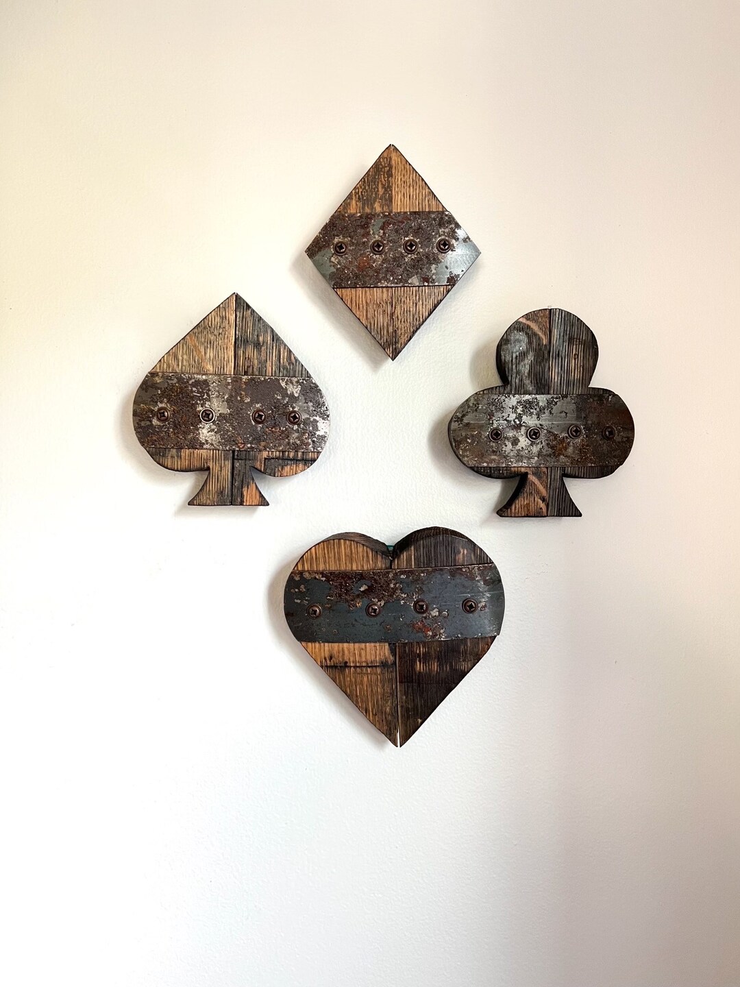 Card Suit Bourbon Barrel Wood Cutouts With Rings - Etsy