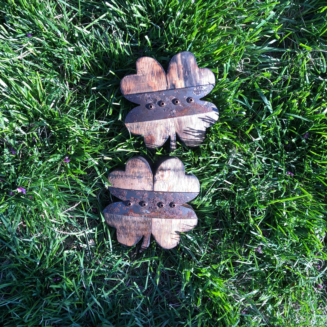 6” 4 Leaf Clover Bourbon Barrel Wood Cutout With Rings (pair) - Etsy