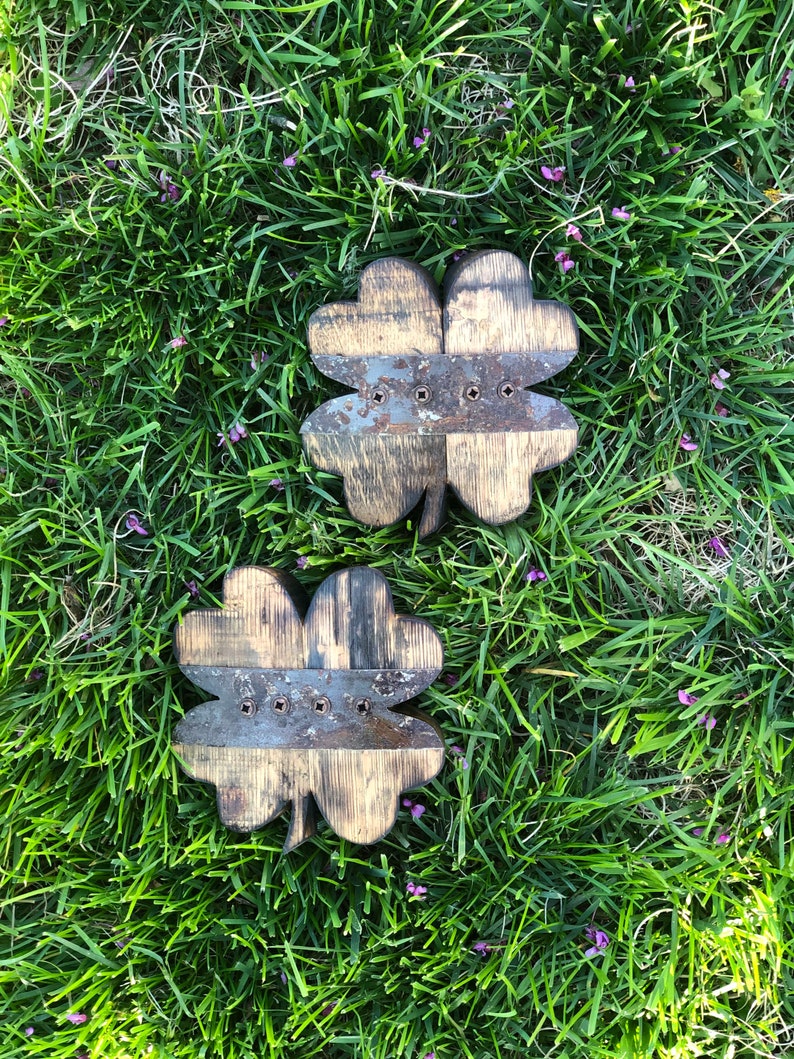 6” 4 Leaf Clover Bourbon Barrel Wood Cutout With Rings (pair) - Etsy