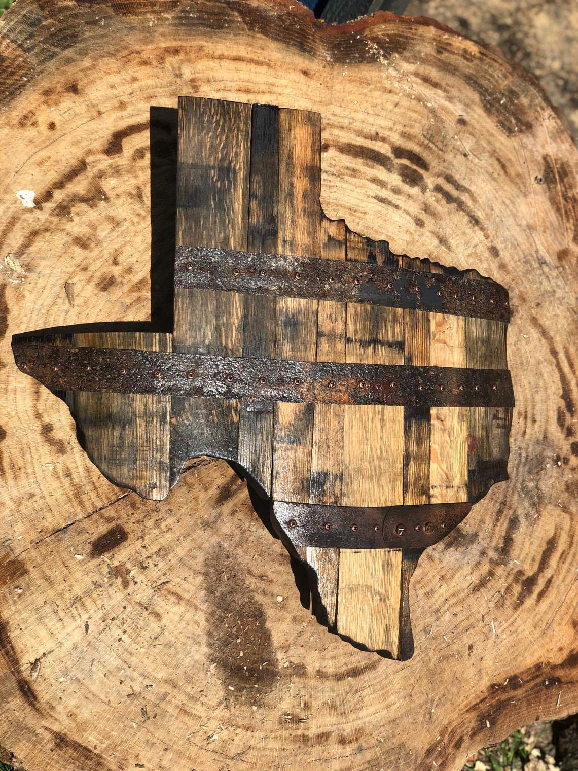 2 Texas State Bourbon Barrel Wood Cutout With Rings - Etsy