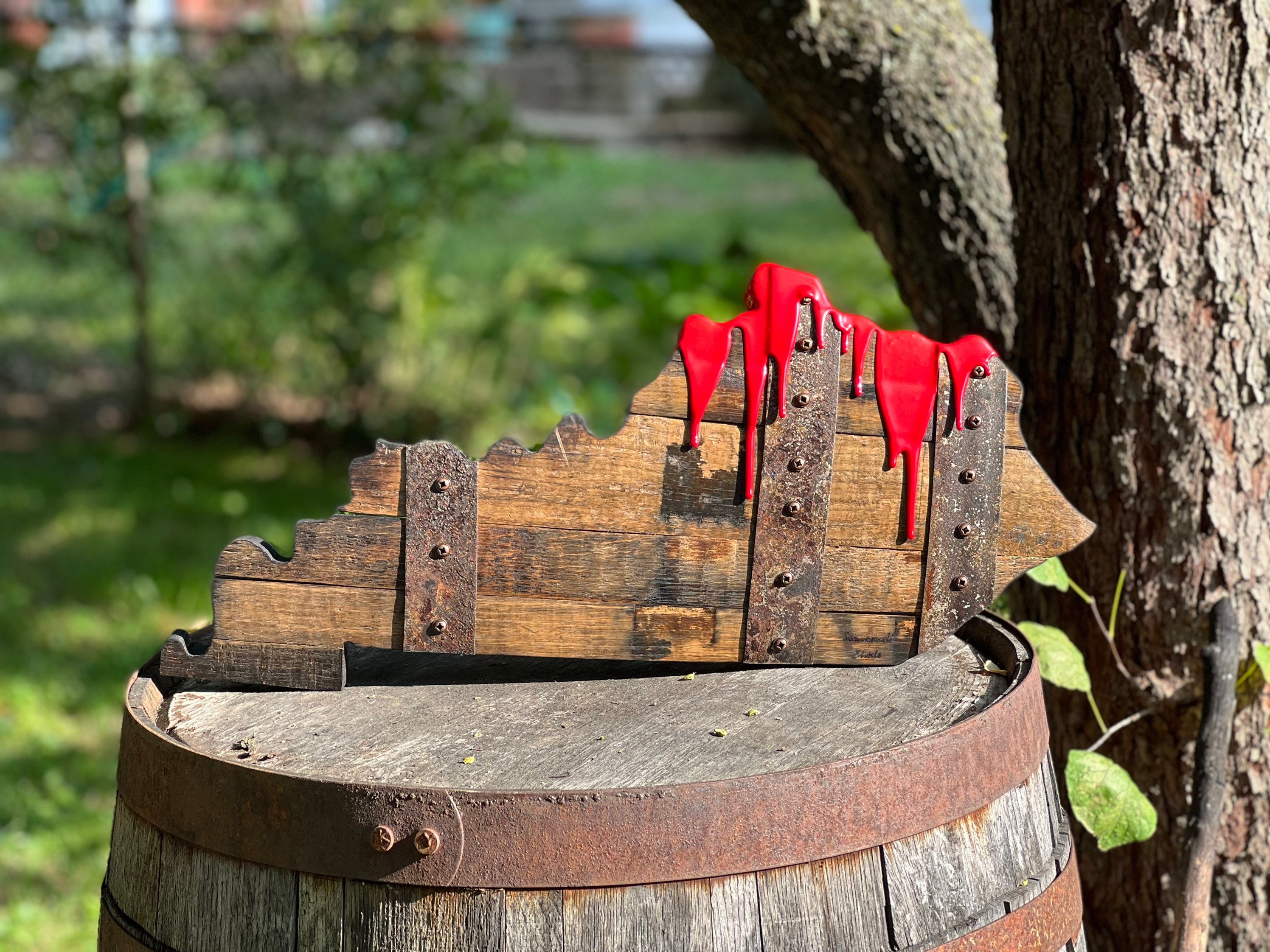 2' Blue and White Waxed Kentucky State Bourbon Barrel Wood Cutout With ...