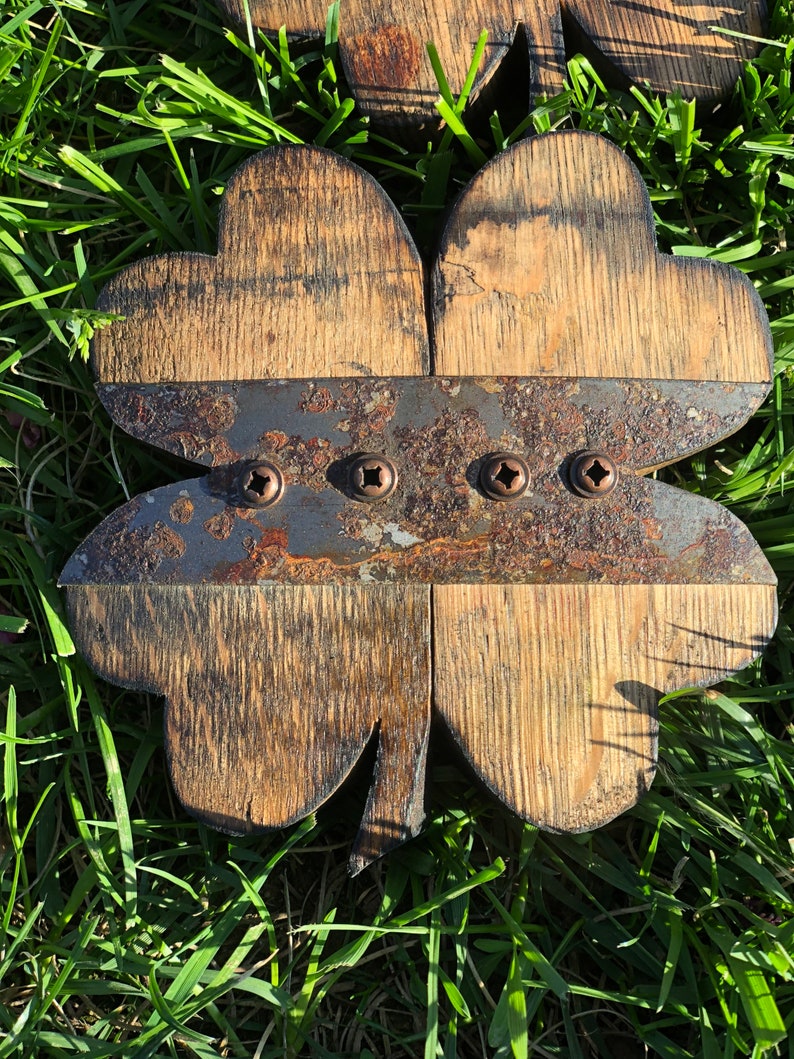 6 4 Leaf Clover Bourbon Barrel Wood Cutout With Rings pair - Etsy