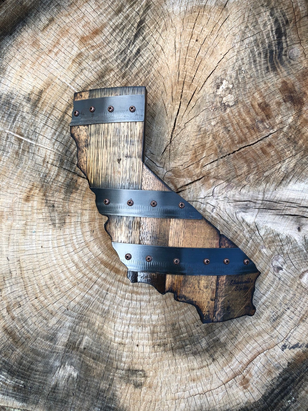 1' California State Bourbon Barrel Wood Cutout With Rings - Etsy