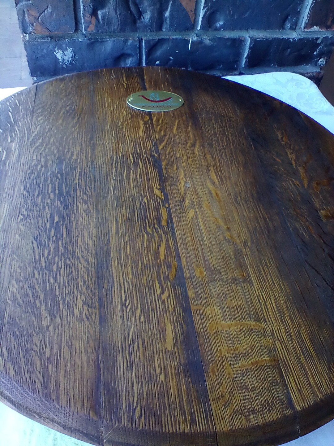 French Oak Wine Barrel Head Lazy Susan, Label of Nadalie Tonnellerie ...