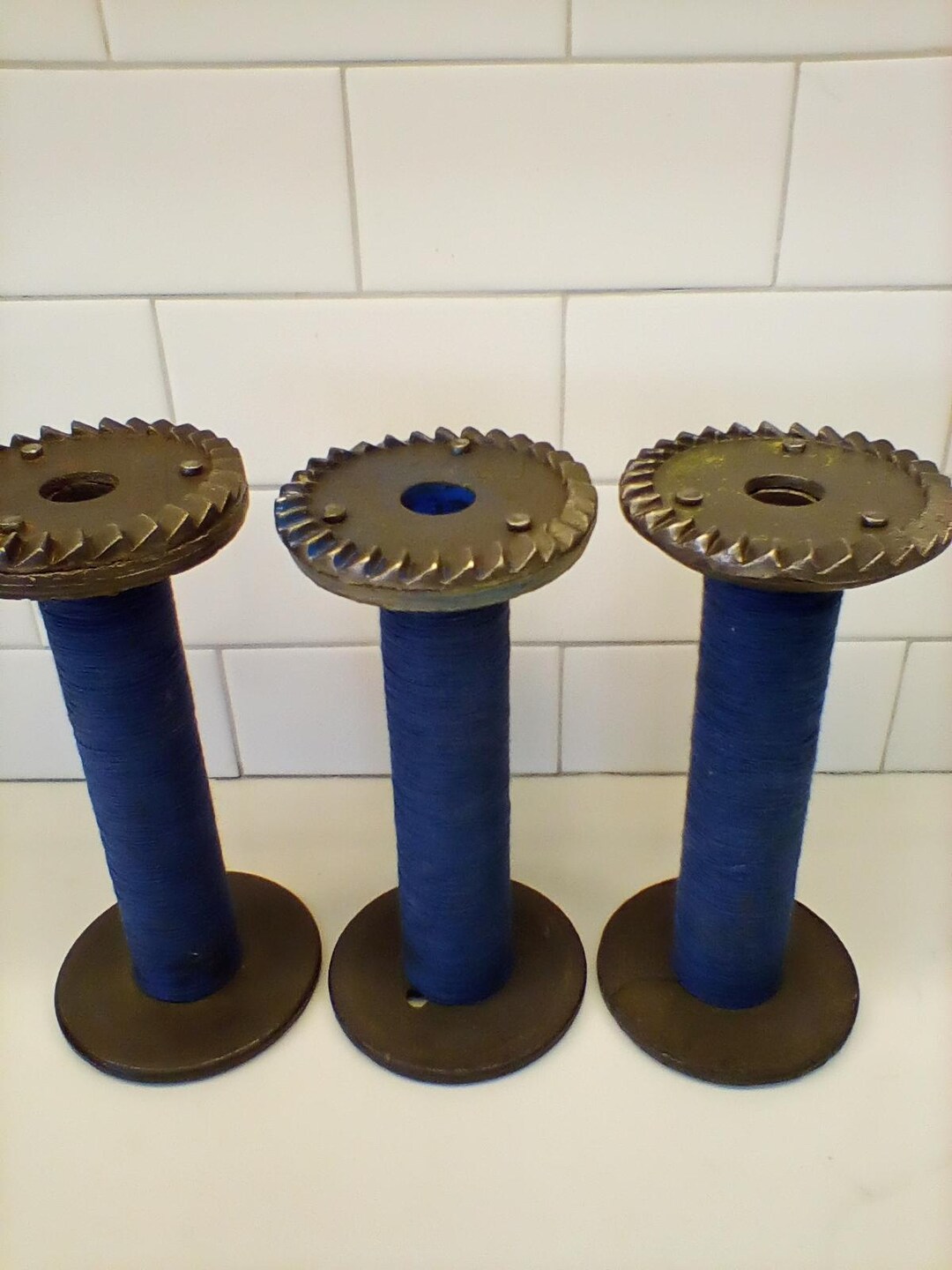 Vintage Wooden Bobbin Spools, Set of Three, Industrial, Home Decor ...