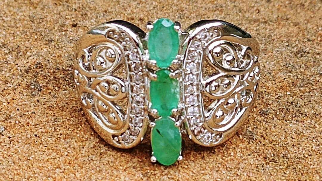 BBJ Emerald CZ Sterling Silver Ring Size 5 - Etsy