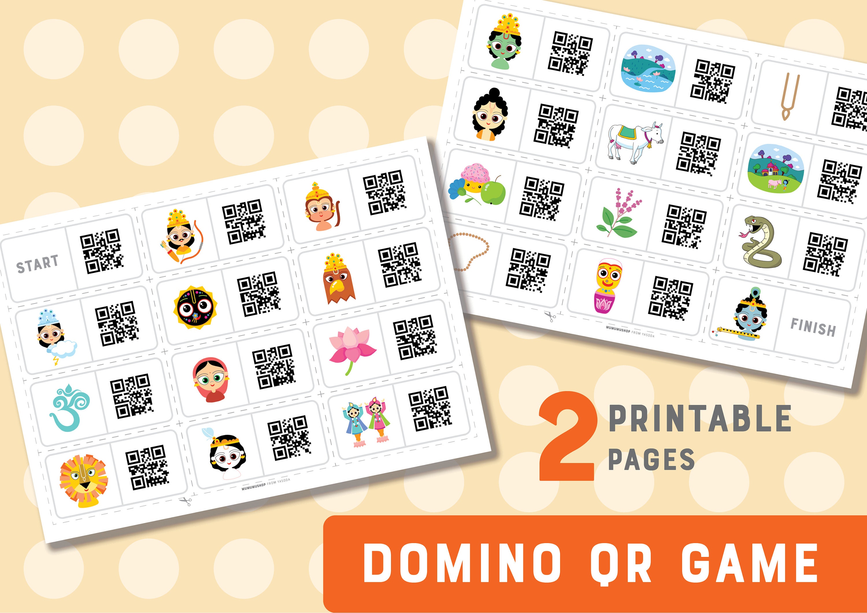 Domino QR Codes Game, Vedic, Vaishnava Game, Krishna - Etsy