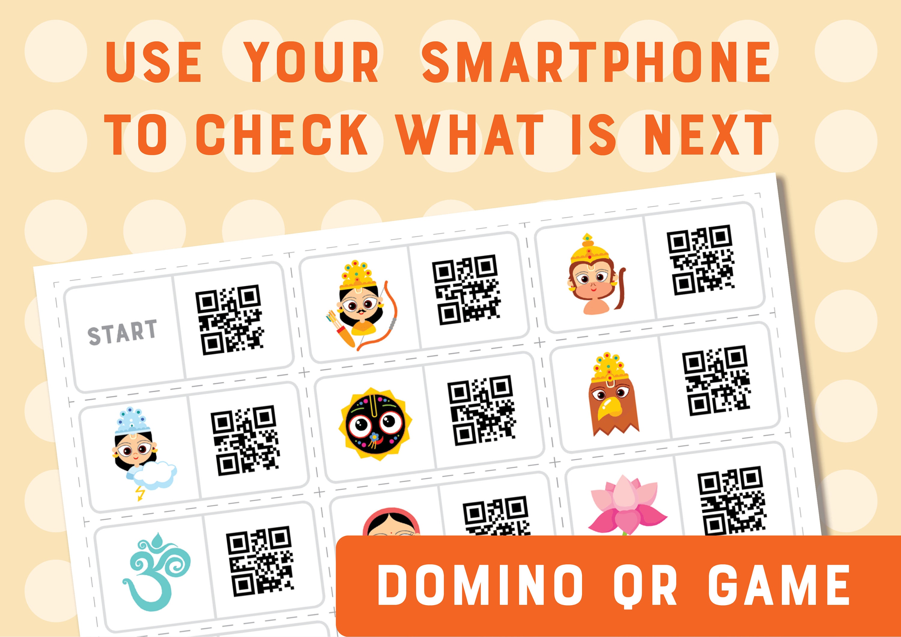 Domino QR Codes Game, Vedic, Vaishnava Game, Krishna - Etsy