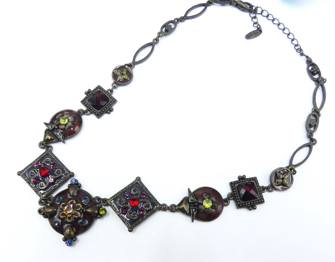 Vintage Signed Volm Dark Brass Tone Enamel Multi Color Rhinestone ...