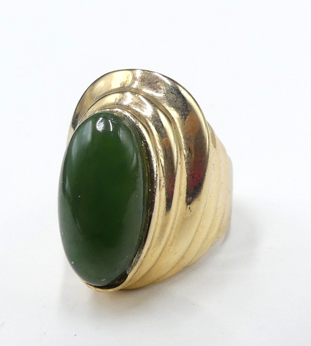 Vintage Marked 10k GE Gold Tone & Faux Jade Caboch Ring Size 7 - Etsy