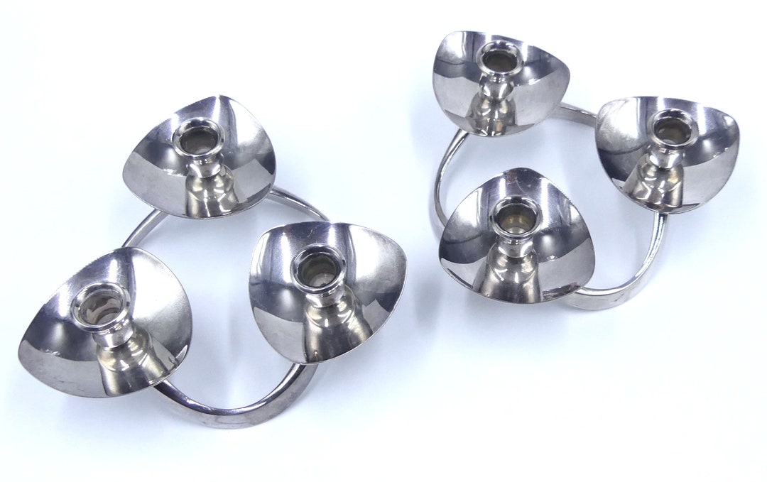 Vintage Silver Tone Metal Marked Lunt Pair Mid Century Modern Candle ...