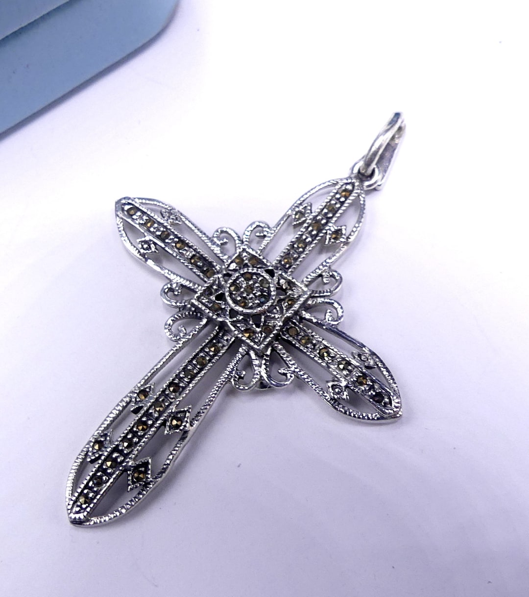Vintage Sterling Silver Marcasite Cross Pendant - Etsy