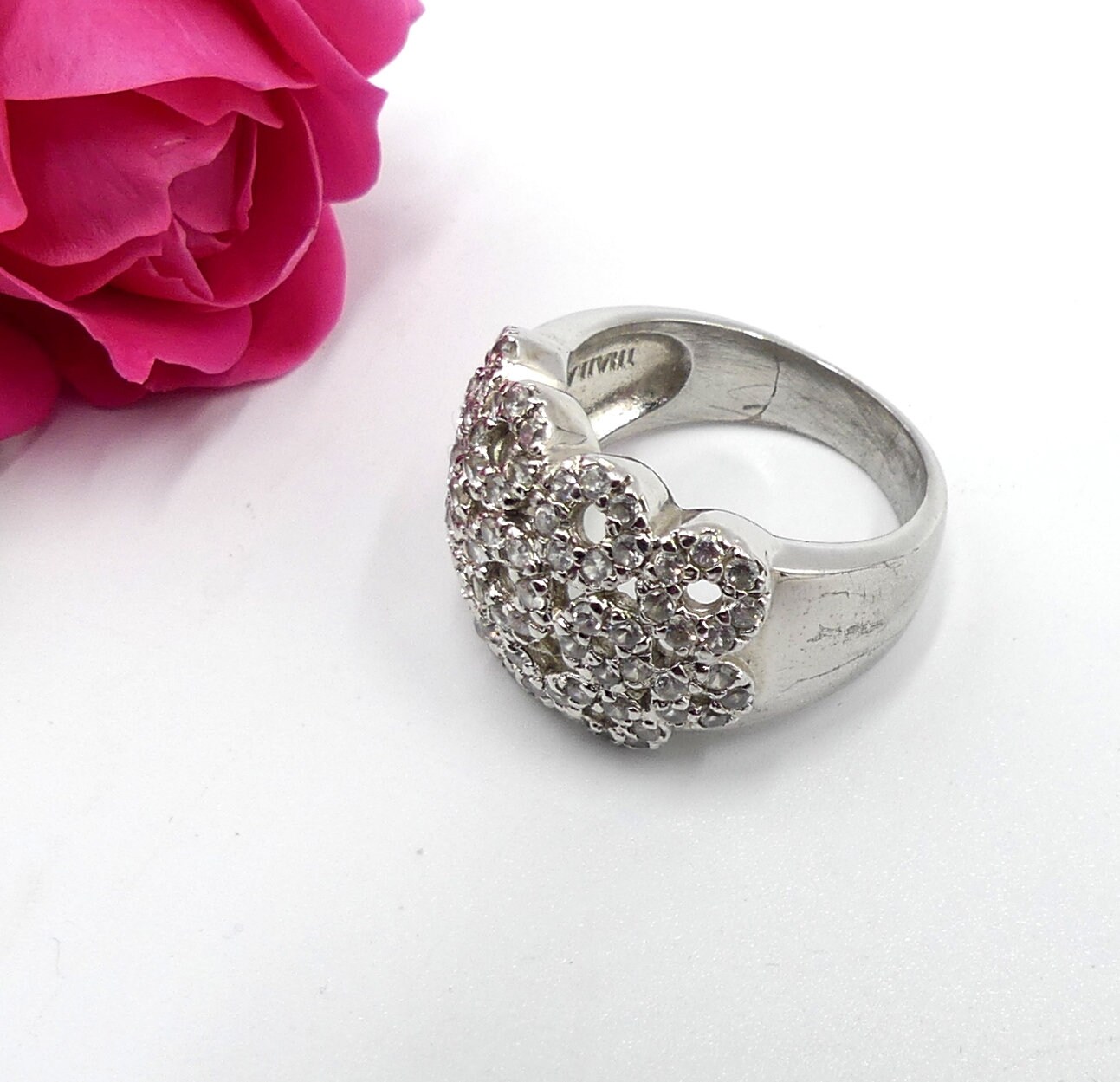 Vintage Silver Tone & Rhinestone Ring Size 7 - Etsy UK