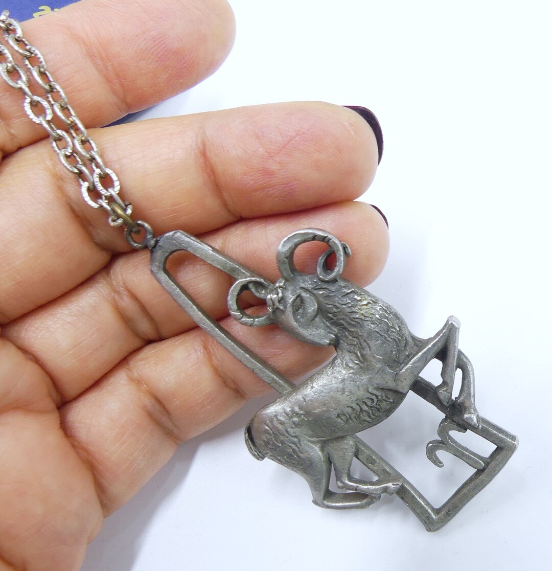 Vintage Silver Tone Signed Cathedral Pewter Arie Zodiac Pendant ...