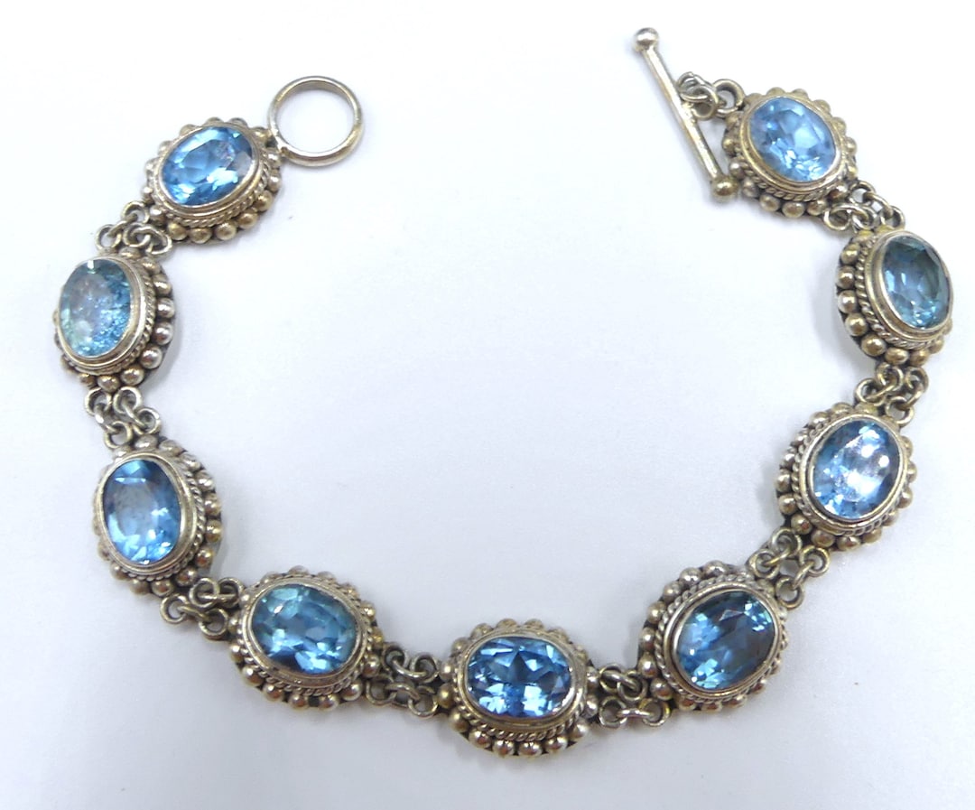 Vintage Marked BA 925 Sterling Silver & Topaz Link Bracelet - Etsy