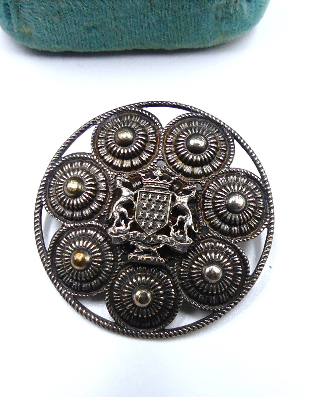 Antique Marked Bretagne Amavig Silver Tone Metal Round Pin Brooch - Etsy