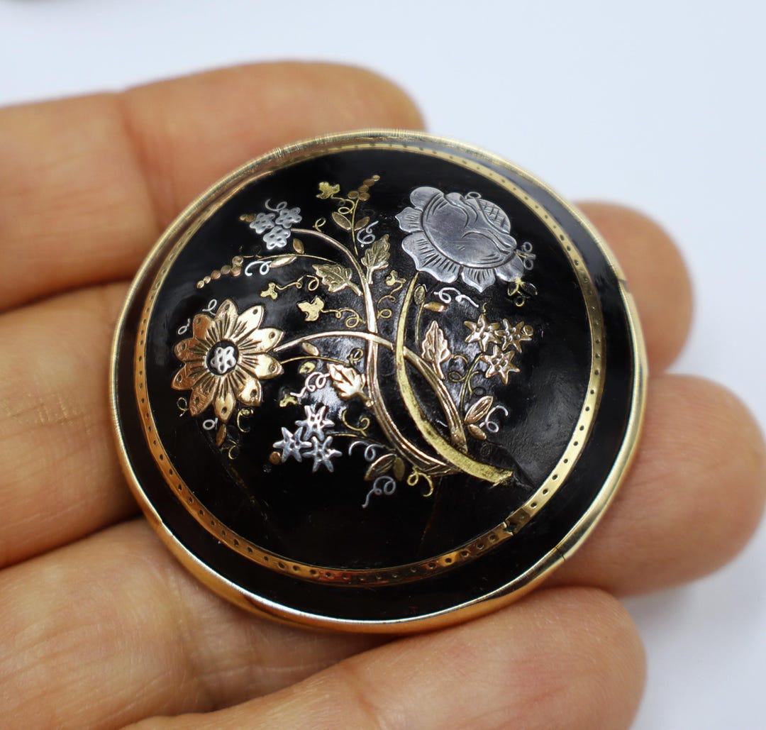 Antique Georgian 14k Gold Sterling Silver Inlay Faux Tortoise Shell ...