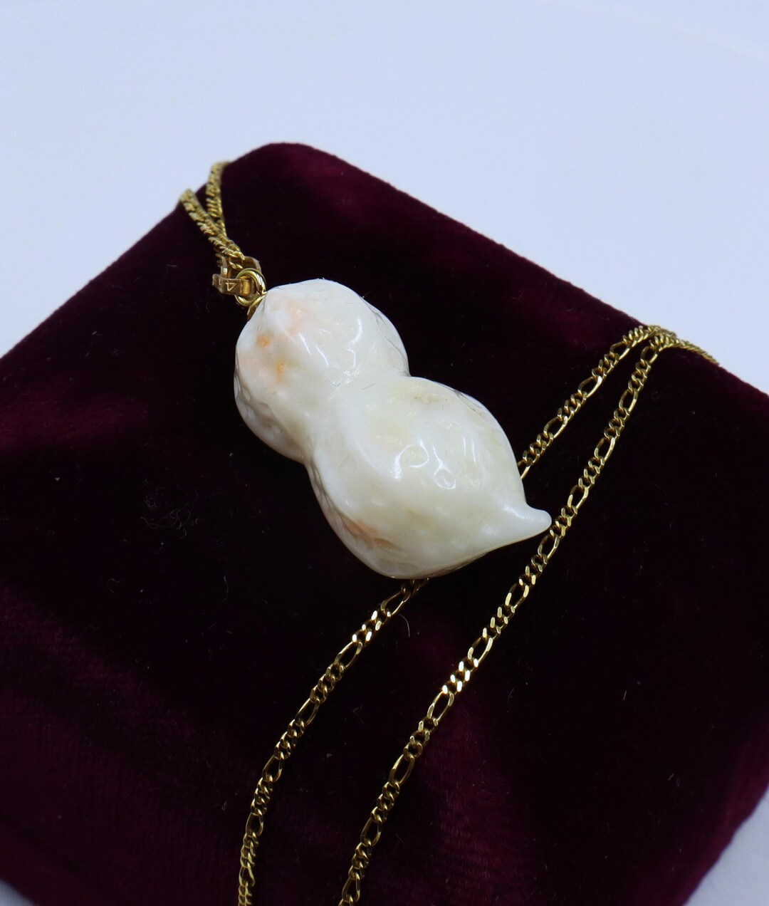 Vintage Marked 14k Gold Chain Hand Carved Angel Skin Coral Peanut ...
