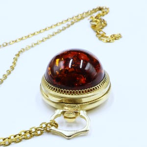 Vintage European Gold Tone & Dome Faux Amber Locket Watch Pendant ...