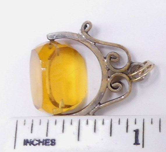 Antique brass & yellow glass pocket watch fob - Gem
