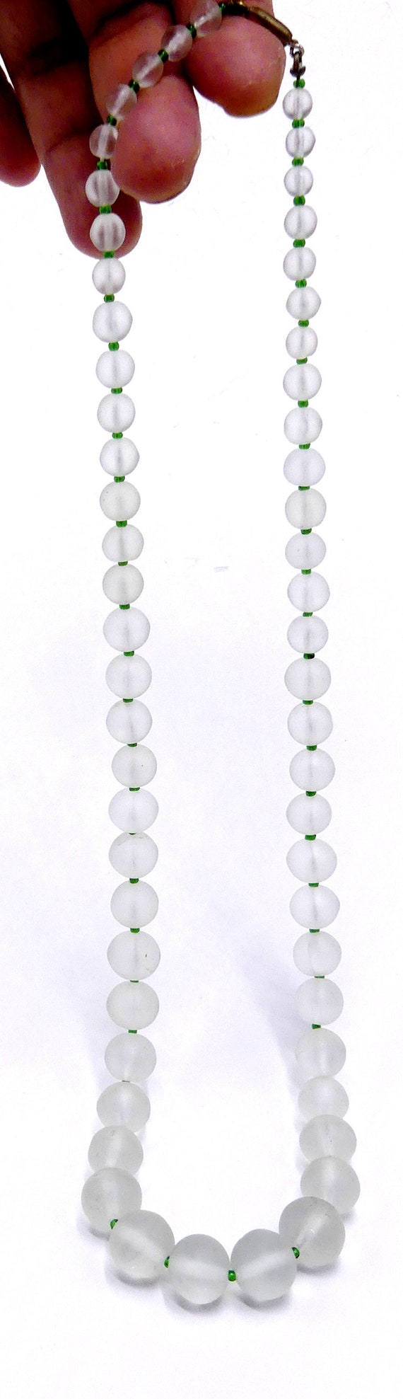 Victorian Graduated Frosted Ghost Glass Bead Necklace - Gem