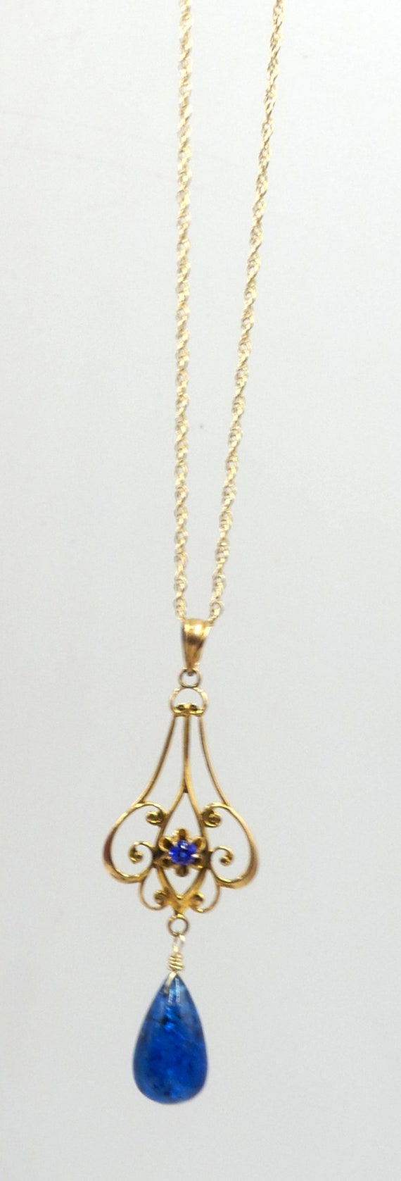 Antique Vintage 14k Gold Chain & 10k Gold Natural Blue Stone - Etsy