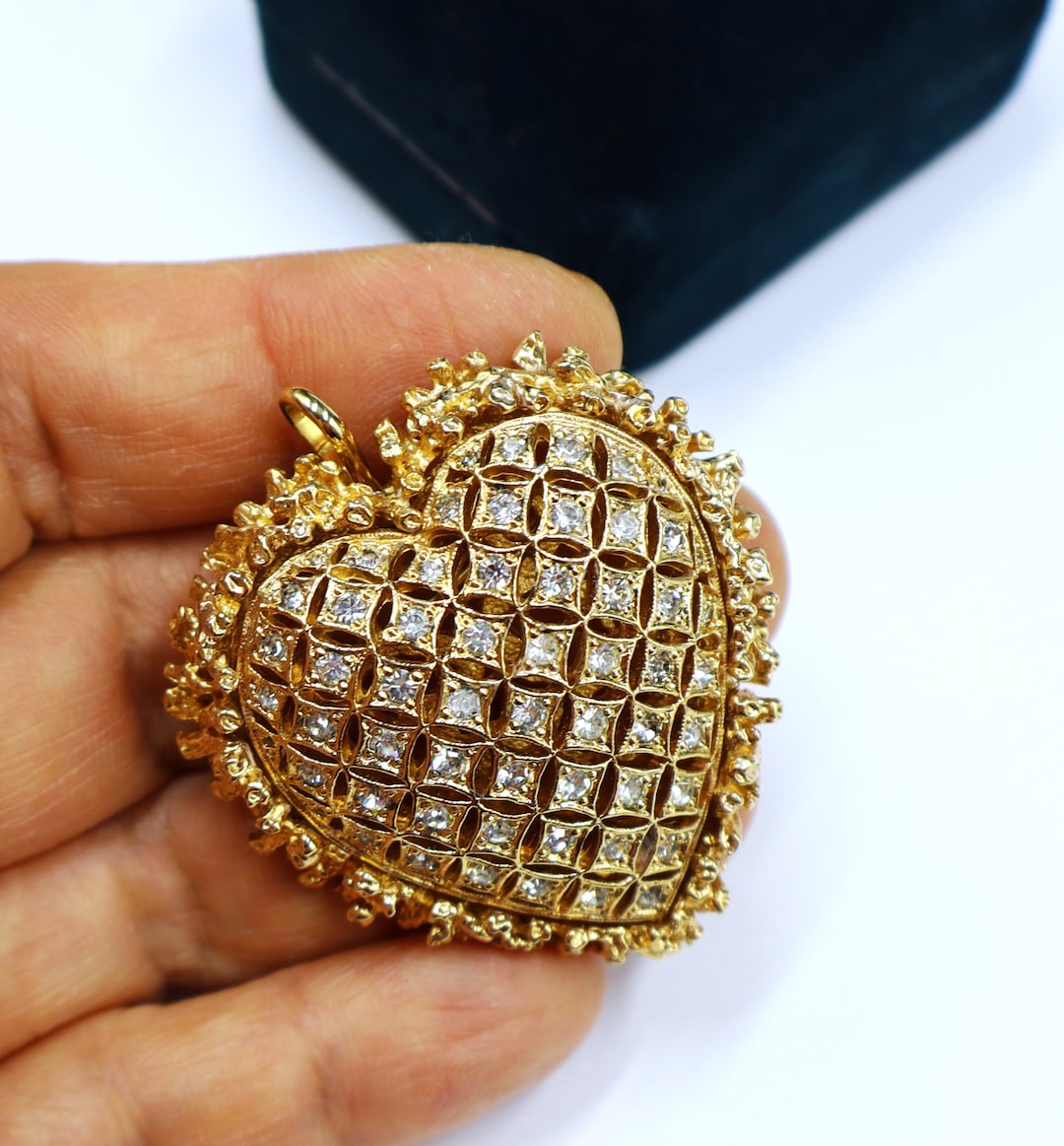 Vintage Signed Panetta Gold Tone Clear Rhinestone Heart Shape Pendant ...