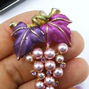 Vintage Gold Tone Enamel Faux Pearl Grapes Pin Brooch - Etsy