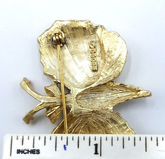 Vintage signed Dodds Brushed gold tone rhinestone but… - Gem