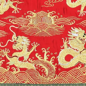 Vintage Chinese Silk Hand Embroidered Dragons on Red Background Penal ...
