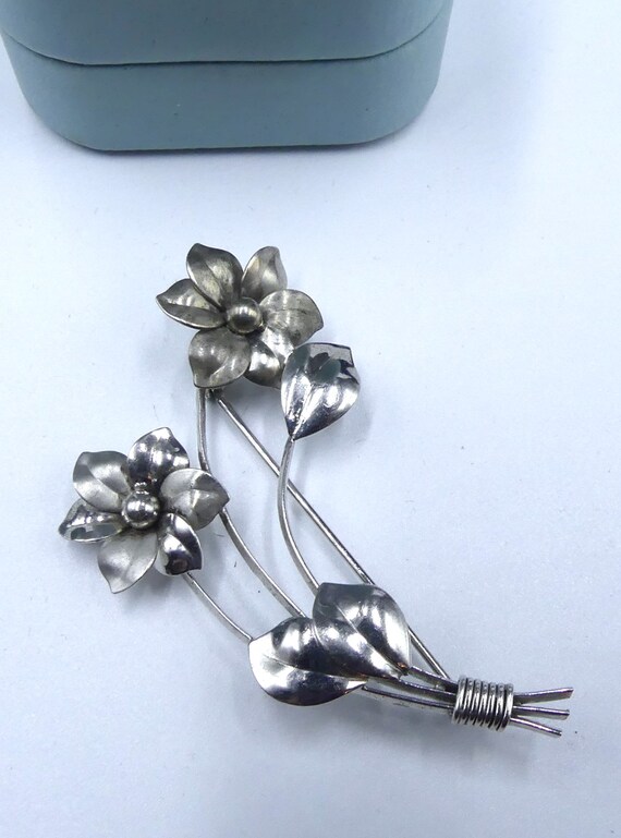 Vintage marked HSB arrow sterling silver flower pin b… - Gem