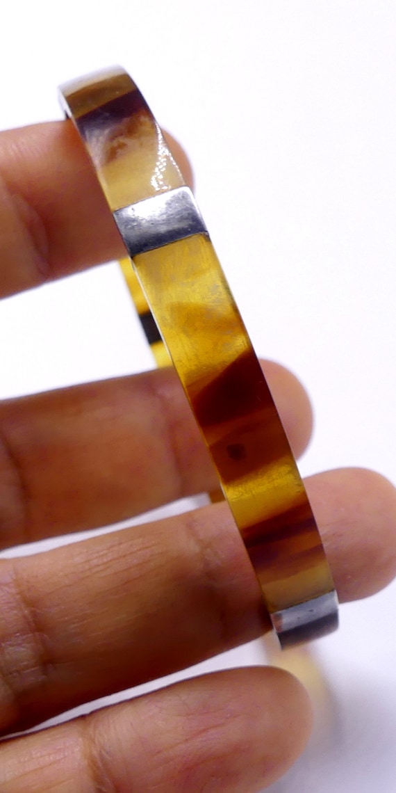 Antique faux tortoise shell w sterling silver bangle - Gem
