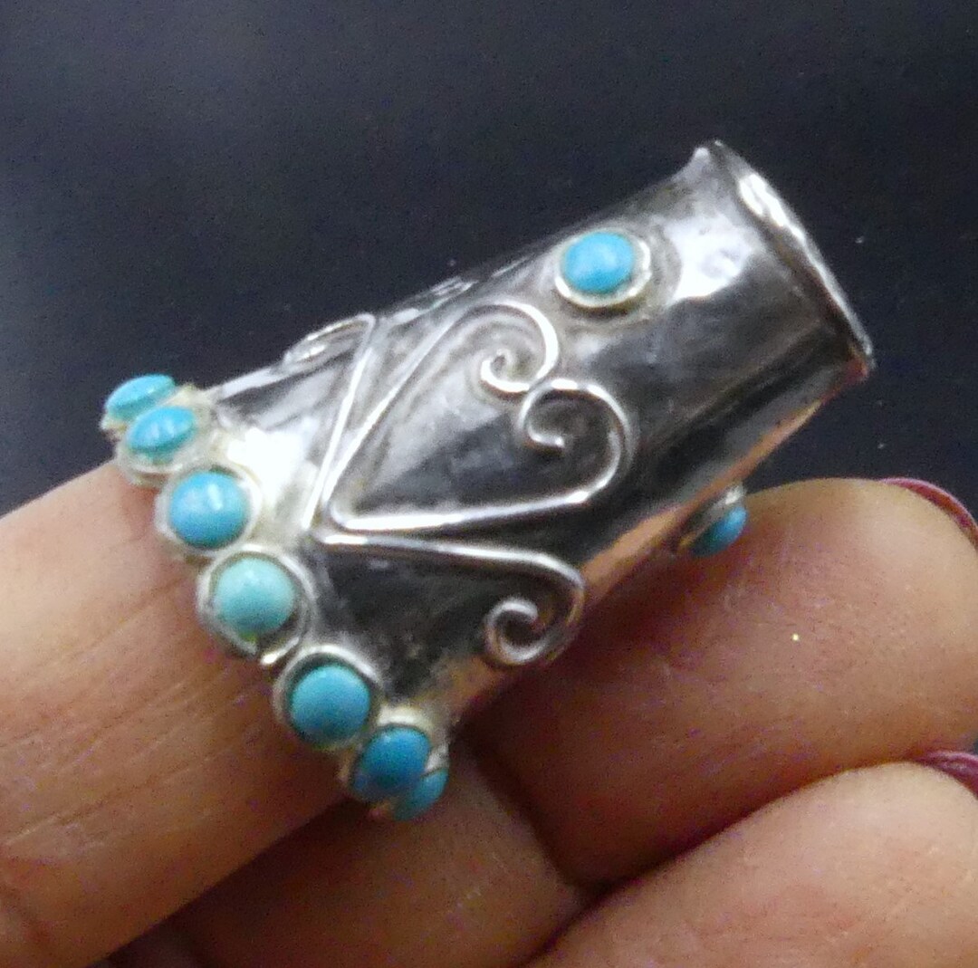 Vintage Marked Hecho Mexico 925 Sterling Silver & Turquoise Thimble - Etsy