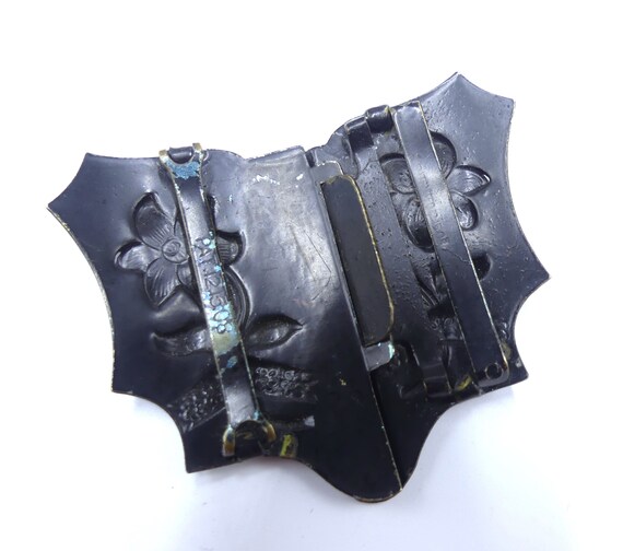 Antique 18th C brass black enamel metal flower belt b… - Gem