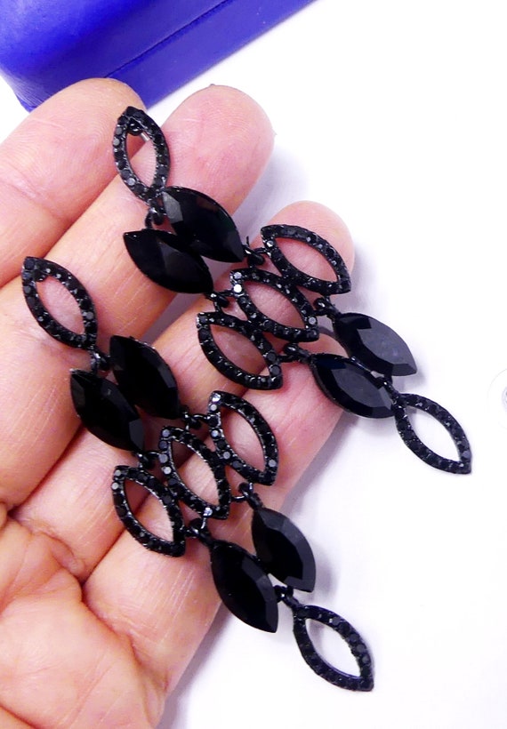 Brand new black metal tone & black rhinestone long pi… - Gem