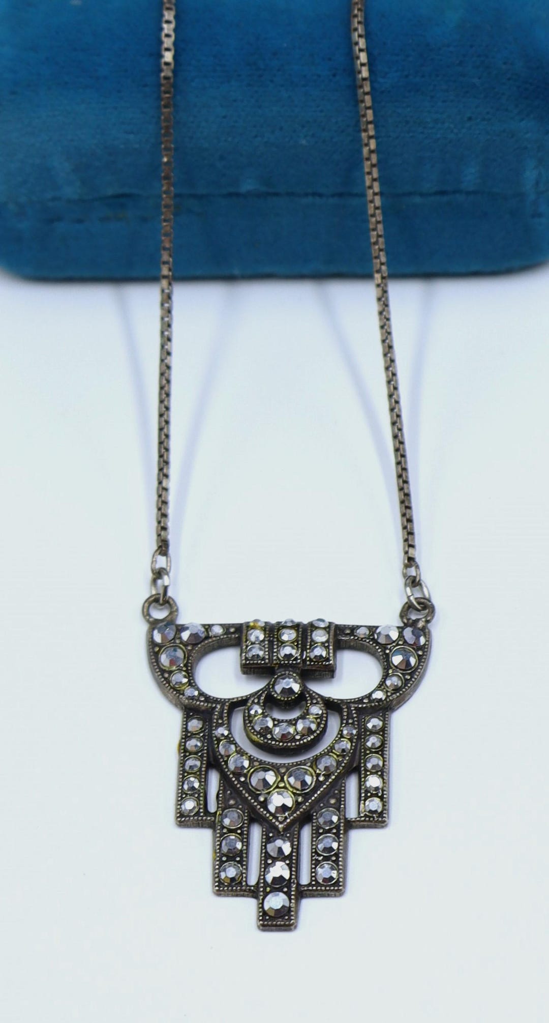 Vintage Sterling Silver Chain & Art Deco Style Silver Tone Marcasite ...