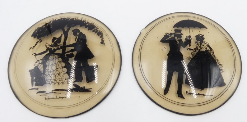 Vintage Pair Edna Lewis Studio Round Bubble Frame Hand Painted ...