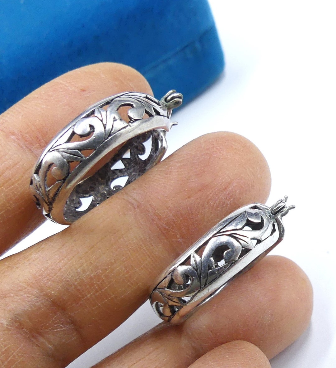 Vintage Marked 925 Sterling Silver 22 Mm Scroll Post Hoops Earrings - Etsy