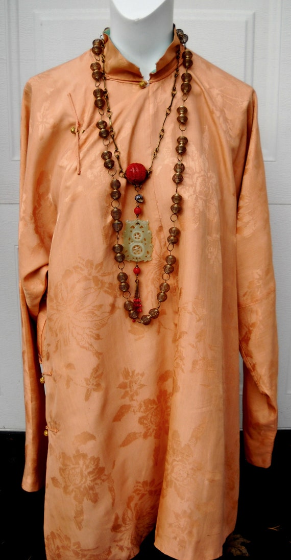 Early 19th C Chinese orange silk robe & pants - Gem
