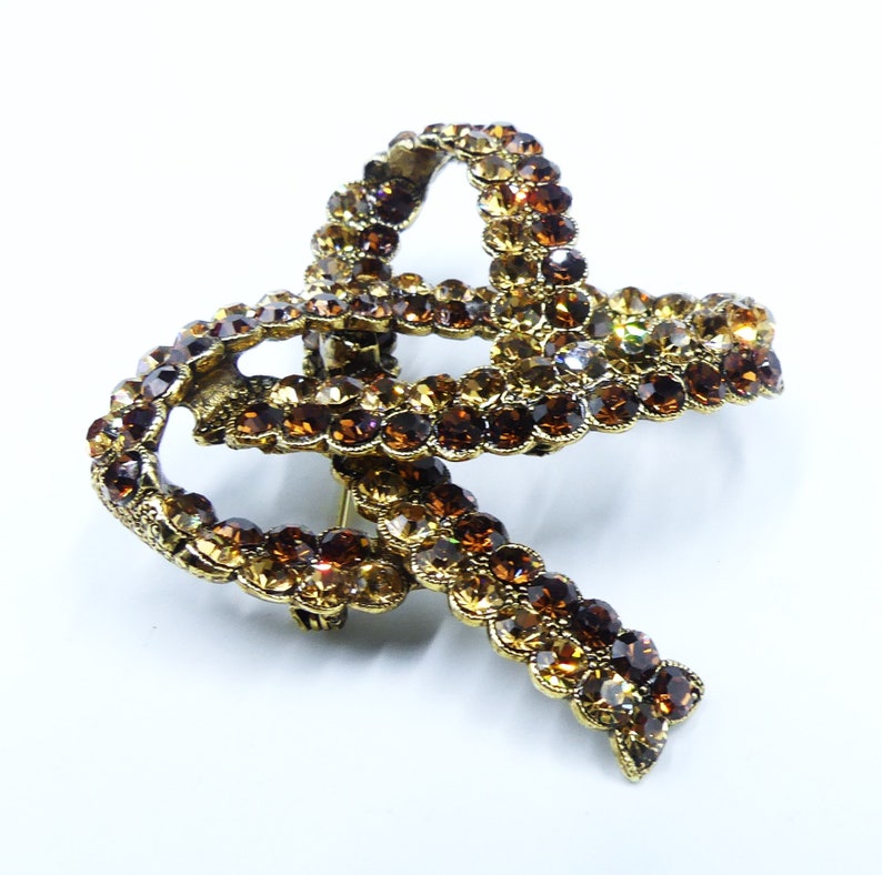Vintage Signed WD Brass Tone & Brown Rhinestone Knot Pin Brooch - Etsy