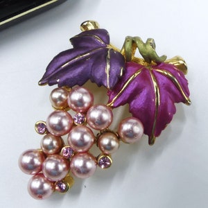 Vintage Gold Tone Enamel Faux Pearl Grapes Pin Brooch - Etsy
