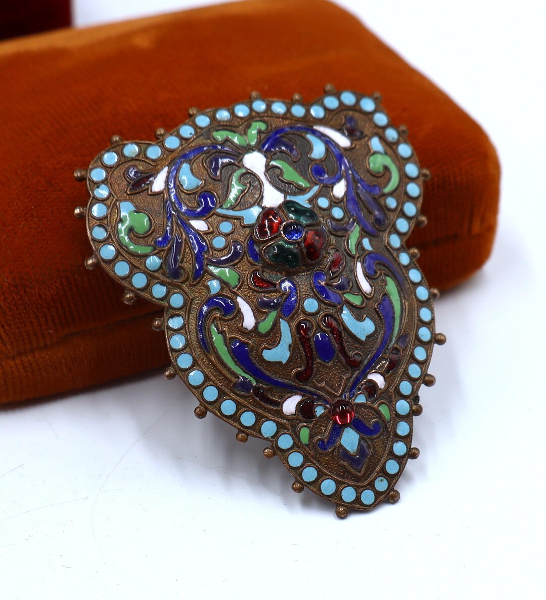 Antique Copper Tone Enamel Glass Cabochon Pin Brooch - Etsy