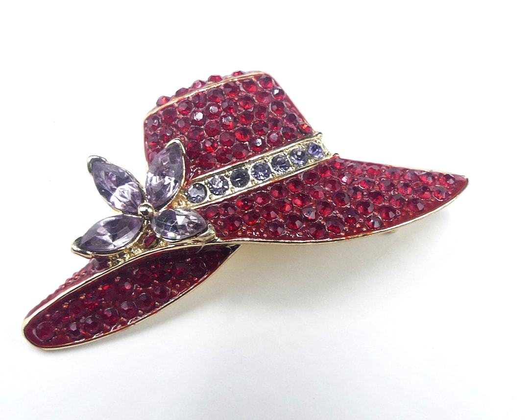 Vintage Signed Napier Gold Tone & Red Rhinestone Hat Pin Brooch - Etsy