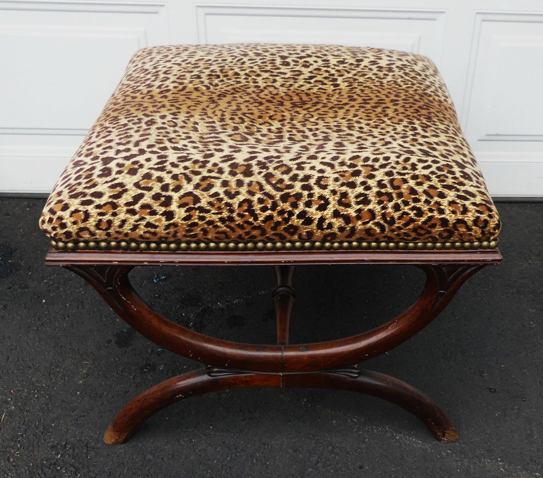 Antique French Leopard Paint Wooden Bench or Stool 17” Tall Local Pick ...